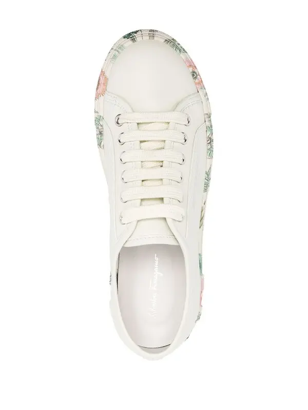 FERRAGAMO Floral-trim Low-top Sneakers - Neutrals