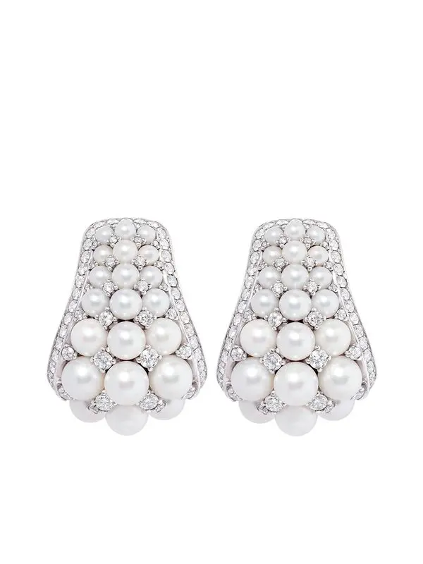 DAVID MORRIS 18kt Diamond And Pearl Hoop Earrings - Silver