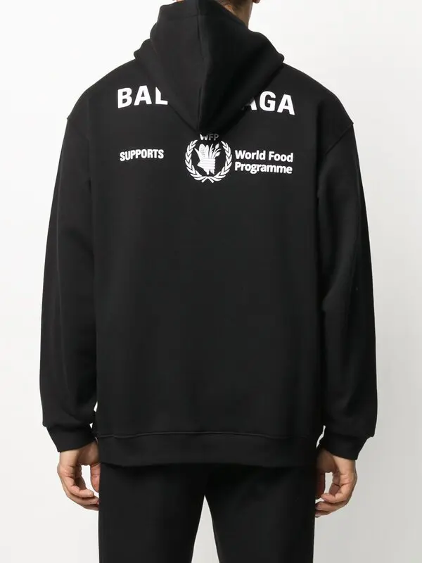 Balenciaga World Food Prograe Print Hoodie - Black | Editorialist