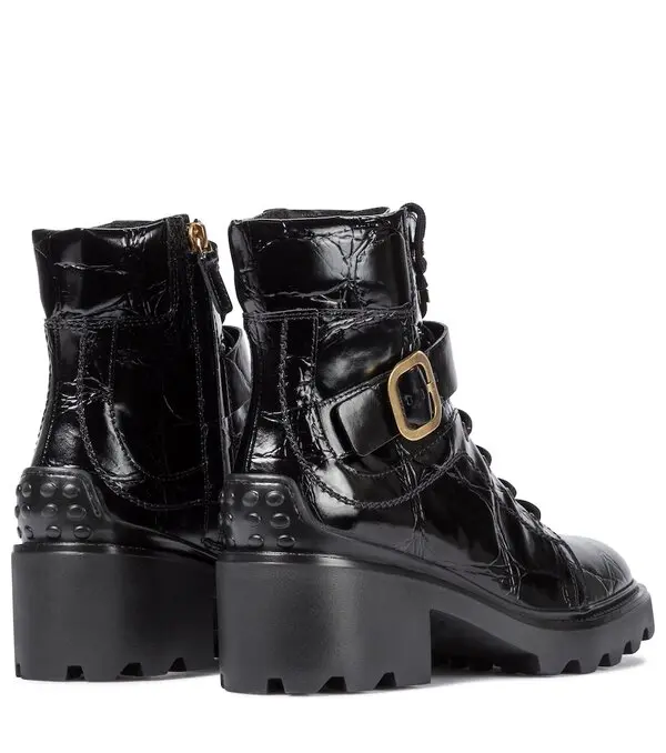 TOD'S Croc-effect Leather Ankle Boots