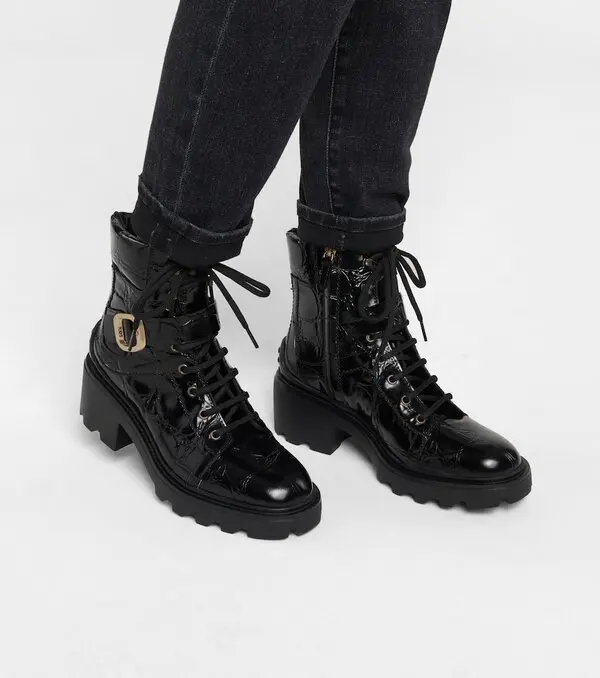 TOD'S Croc-effect Leather Ankle Boots