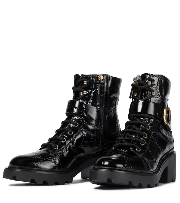 TOD'S Croc-effect Leather Ankle Boots