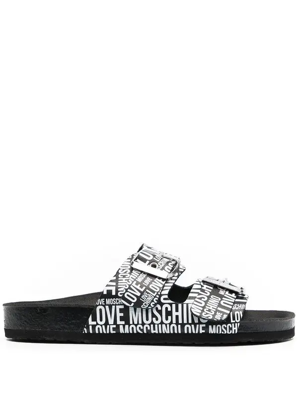 Moschino Logo-print Buckled Sandals - Black