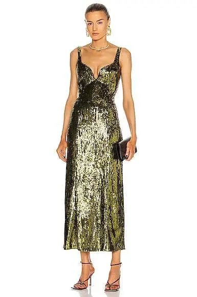 Galvan Savannah Dress In Green In Olive - 30% Off | Editorialist