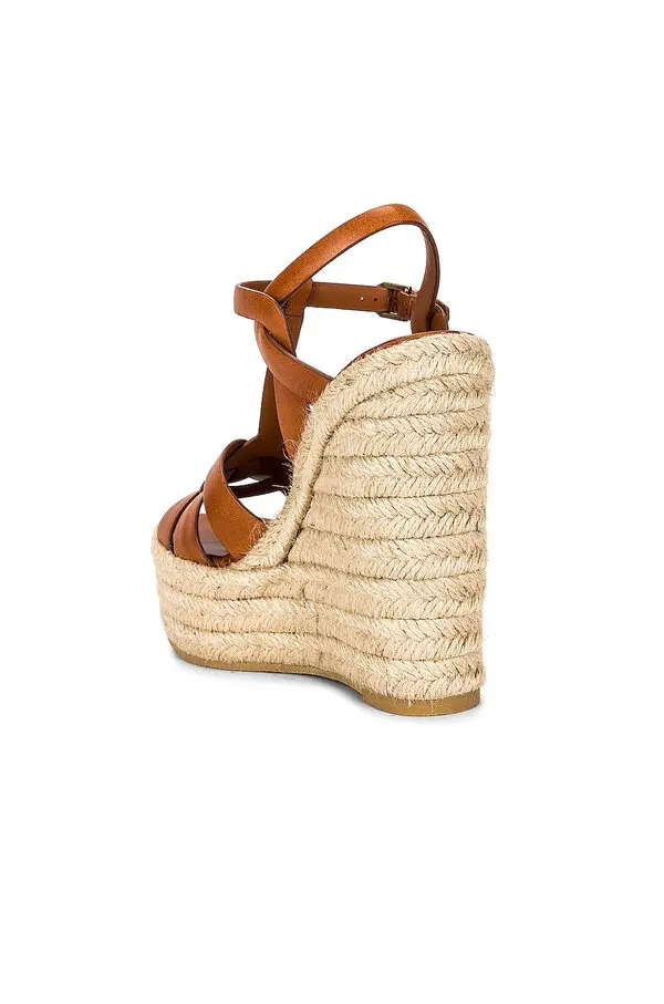 Saint Laurent Tribute Espadrille Wedge Sandals - Ambre