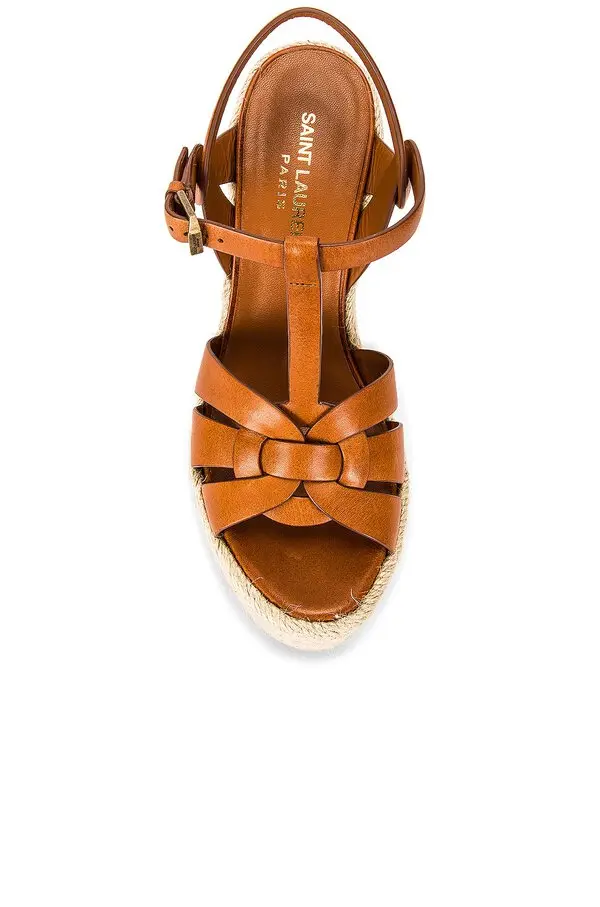 Saint Laurent Tribute Espadrille Wedge Sandals - Ambre