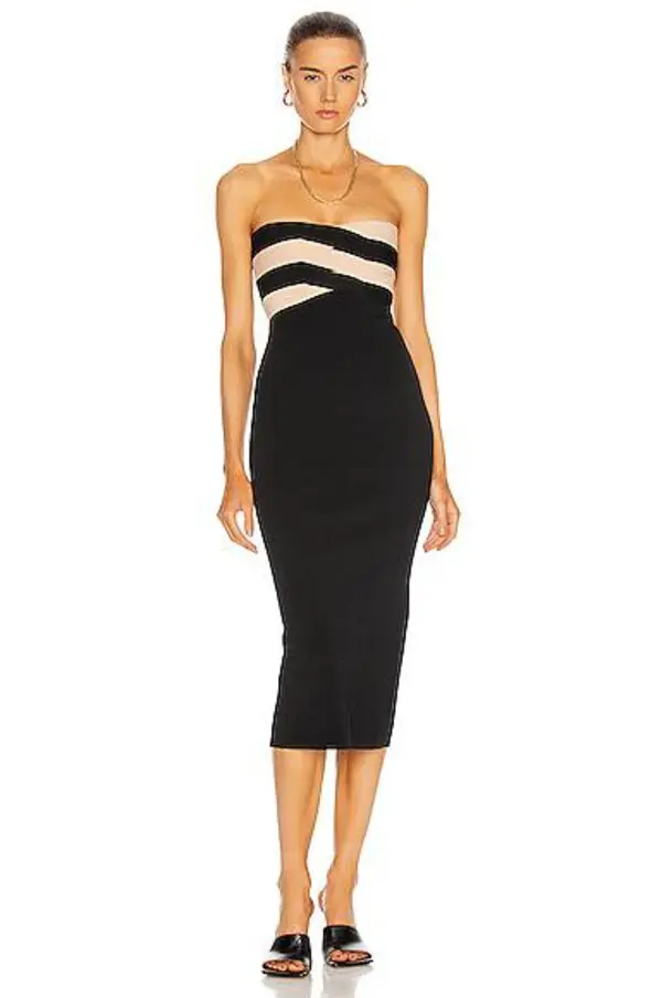 DION LEE Interlock Bustier Dress In Black,neutral,stripes