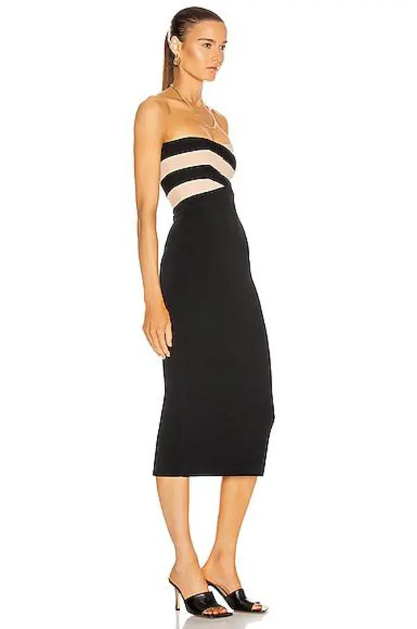 DION LEE Interlock Bustier Dress In Black,neutral,stripes