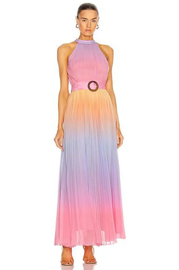 Rococo Sand Emi Halter Neck Maxi Dress In Pink,Blue,Ombre & Tie Dye - Multi  | Editorialist