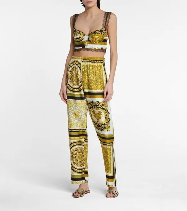 Versace Barocco Mosaic Printed Silk Pants