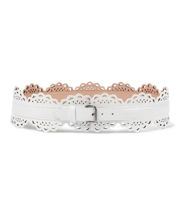 Alaïa Laser-cut Leather Belt - White