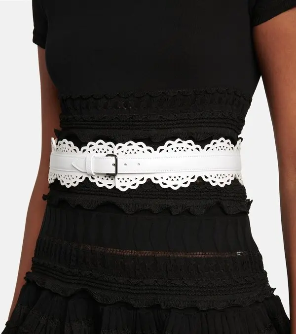 Alaïa Laser-cut Leather Belt - White