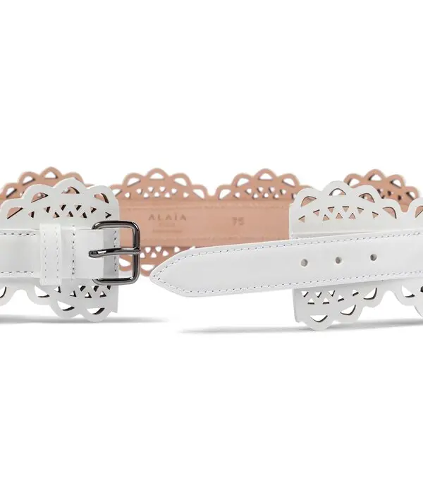 Alaïa Laser-cut Leather Belt - White