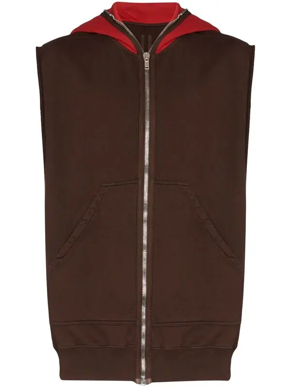 Rick Owens Sleeveless Zip-up Hoodie With Contrast Detail