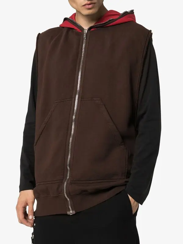 Rick Owens Sleeveless Zip-up Hoodie With Contrast Detail