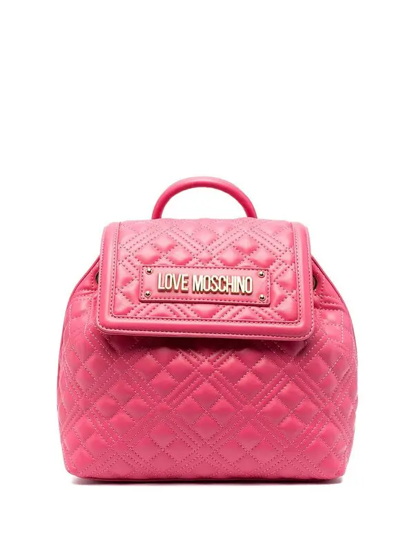 Moschino Logo Plaque Quilted Backpack In Pink - 30% Off  display picture 2