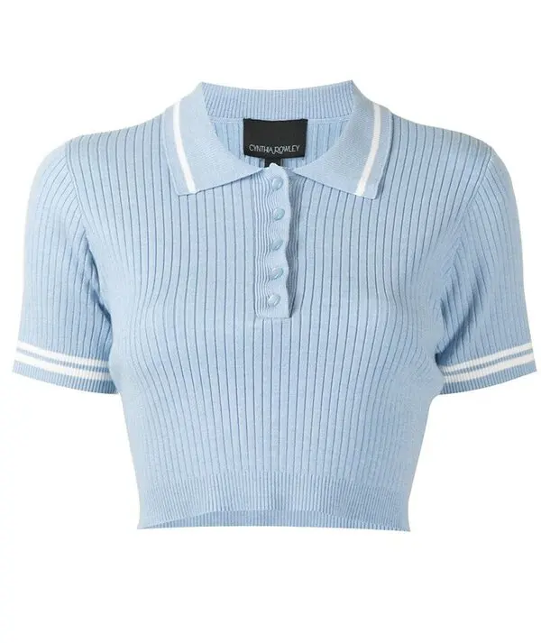 Cynthia Rowley Ribbed Cropped Polo Top