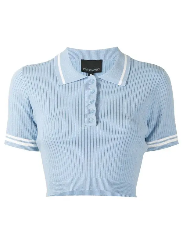 Cynthia Rowley Ribbed Cropped Polo Top