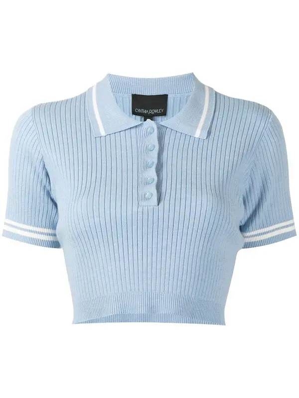 Cynthia Rowley Ribbed Cropped Polo Top