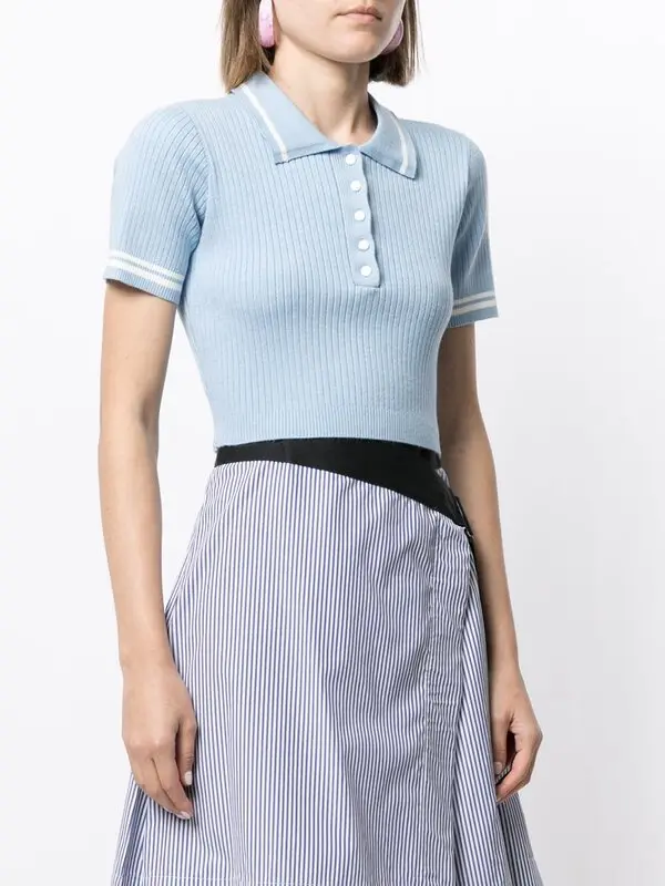Cynthia Rowley Ribbed Cropped Polo Top