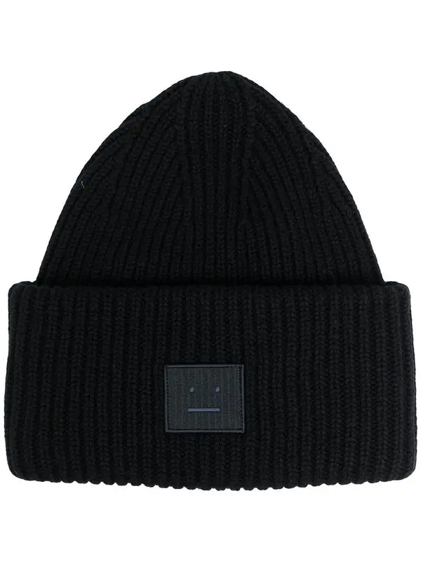 Acne Studios Face-patch Ribbed Knit Beanie - Black