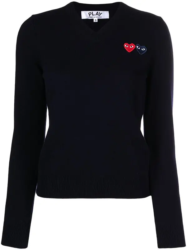 Play Comme Des Garcon Double Heart Motif Jumper - Blue