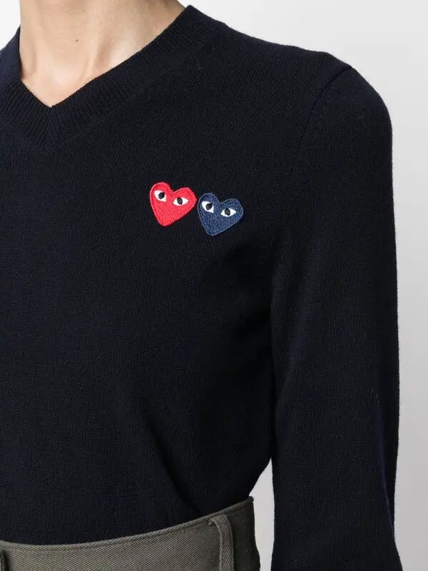 Play Comme Des Garcon Double Heart Motif Jumper - Blue