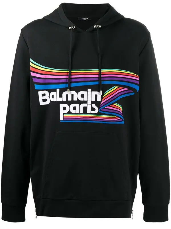Balmain Paris Logo Print Drawstring Hoodie