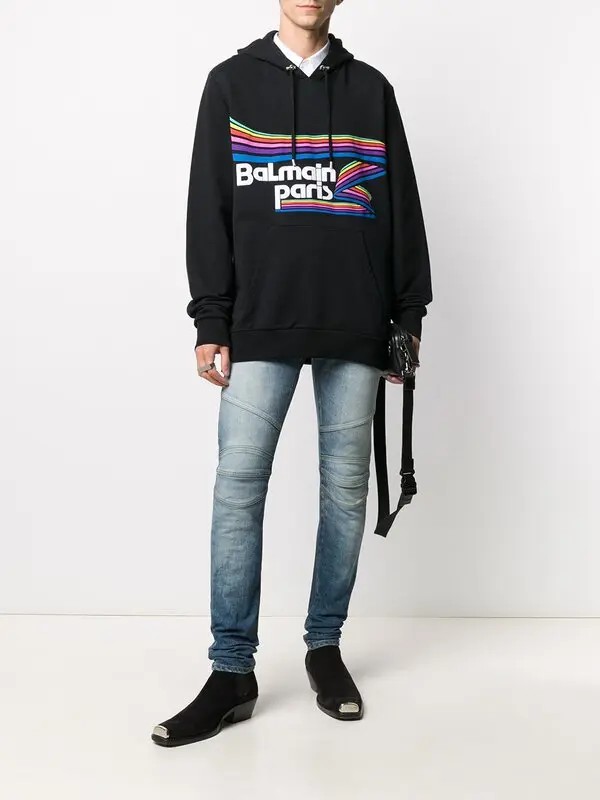 Balmain Paris Logo Print Drawstring Hoodie