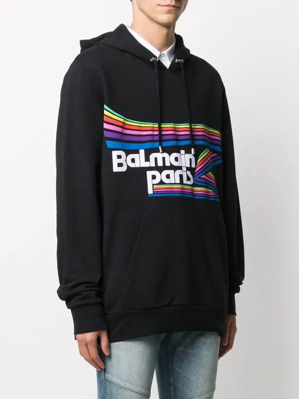 Balmain Paris Logo Print Drawstring Hoodie
