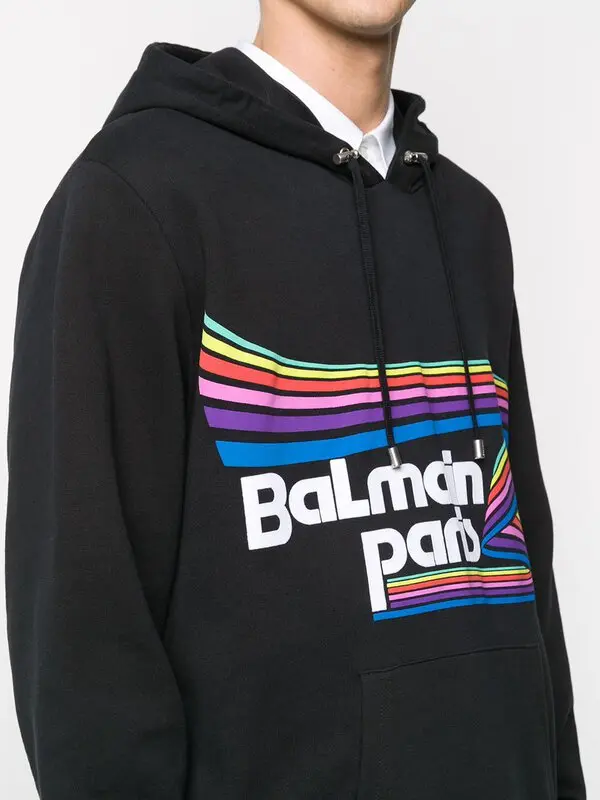 Balmain Paris Logo Print Drawstring Hoodie