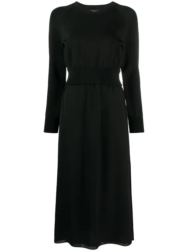 Theory Long-Sleeve Silk Midi Dress - Black | Editorialist
