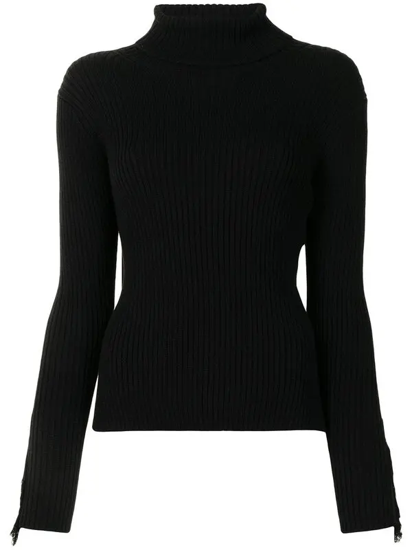 Y’s Roll Neck Knitted Jumper With Fringe Detailing
