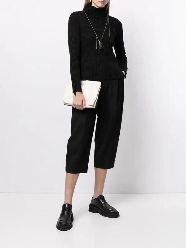 Y’s Roll Neck Knitted Jumper With Fringe Detailing