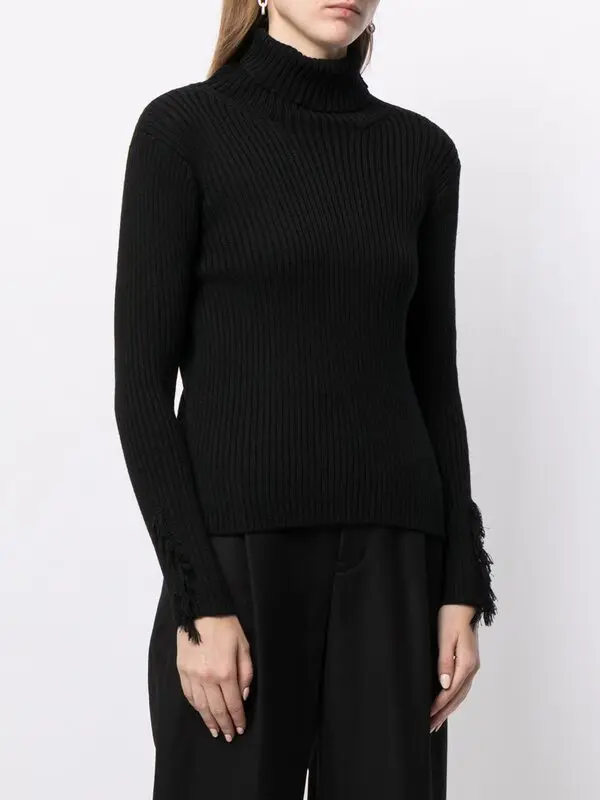 Y’s Roll Neck Knitted Jumper With Fringe Detailing