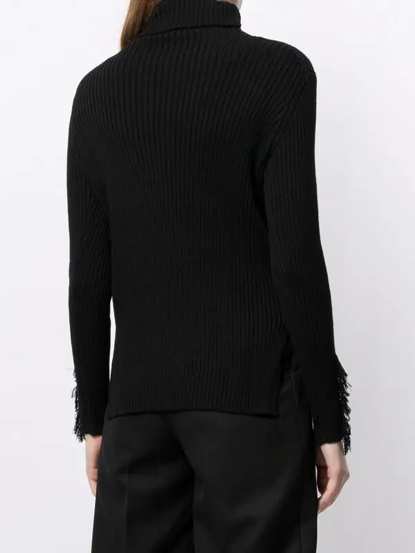 Y’s Roll Neck Knitted Jumper With Fringe Detailing
