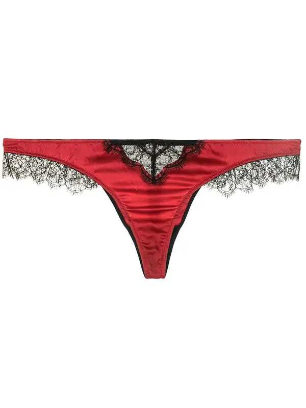 Kiki De Montparnasse Lace Inset Silk Charmeuse Thong - Red