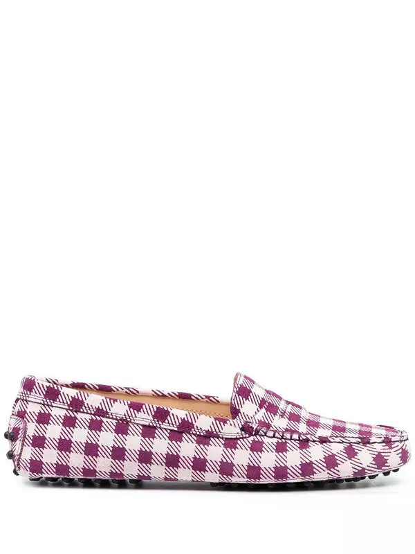 TOD'S Gingham-print Loafers - Purple