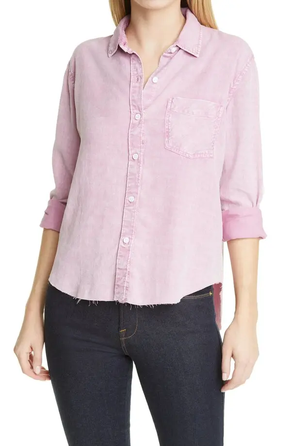 Rails Ingrid Acid Wash Long Sleeve Raw Hem Button-up Shirt