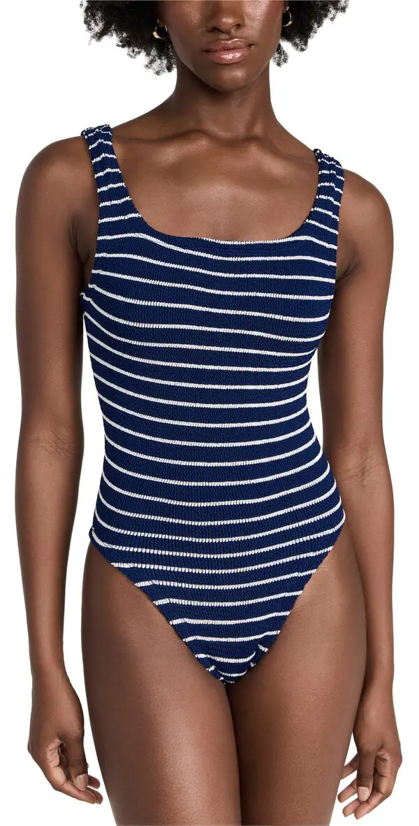 Hunza G Square Neck One-piece Swimsuit - Navy/white