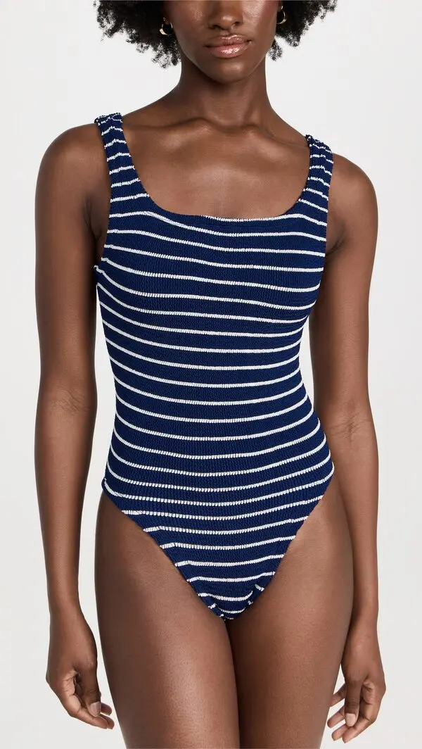 Hunza G Square Neck One-piece Swimsuit - Navy/white