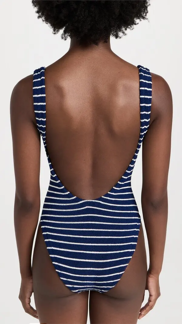 Hunza G Square Neck One-piece Swimsuit - Navy/white