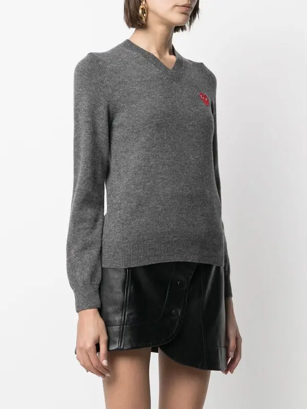 Play Comme Des Garcon Embroidered V-neck Jumper - Grey