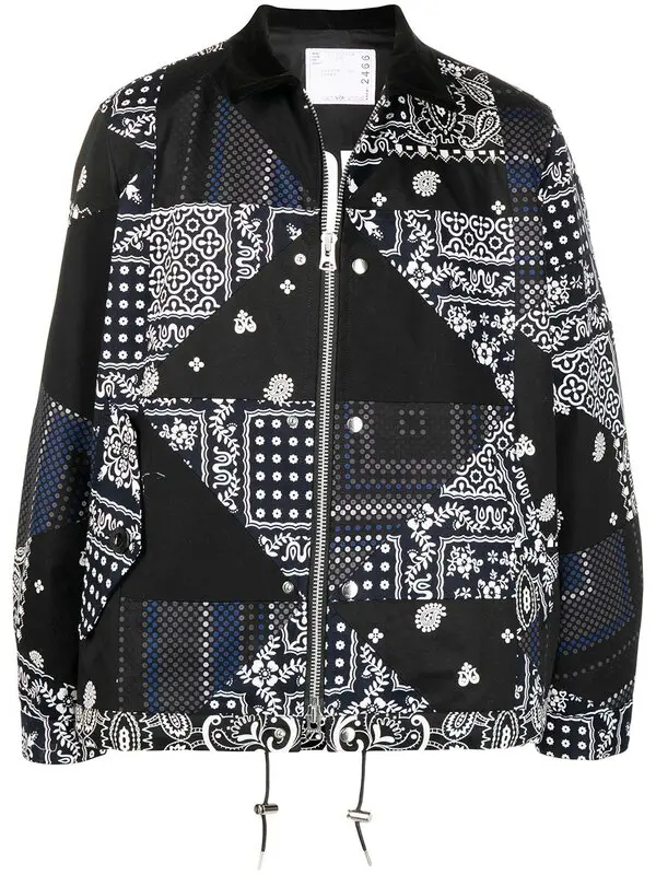 Sacai Patchwork-print Zip-up Jacket - Black