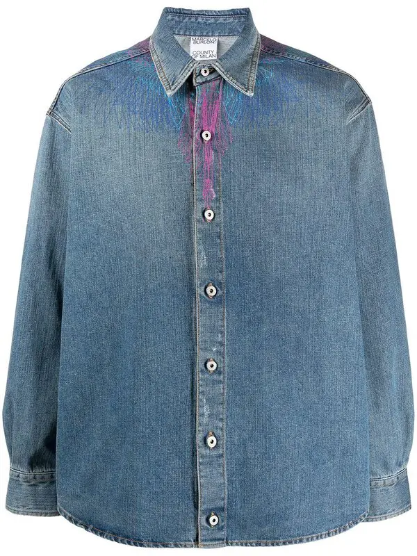 COUNTY OF MILAN Wings Print Denim Shirt