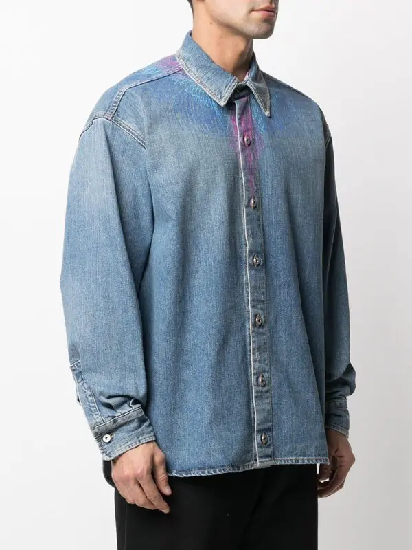 COUNTY OF MILAN Wings Print Denim Shirt