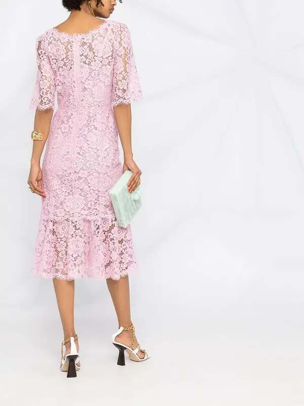 Dolce & Gabbana Lace-Overlay Short-Sleeve Dress In Pink - 40% Off |  Editorialist