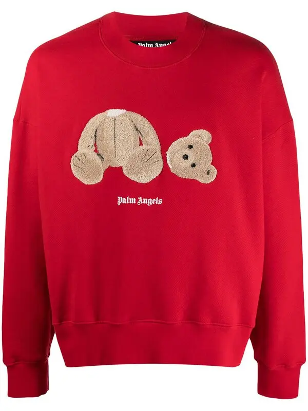 Palm Angels Bear Appliqué Cotton Sweatshirt - Red