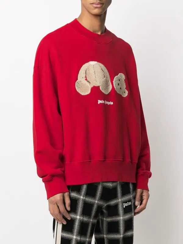 Palm Angels Bear Appliqué Cotton Sweatshirt - Red