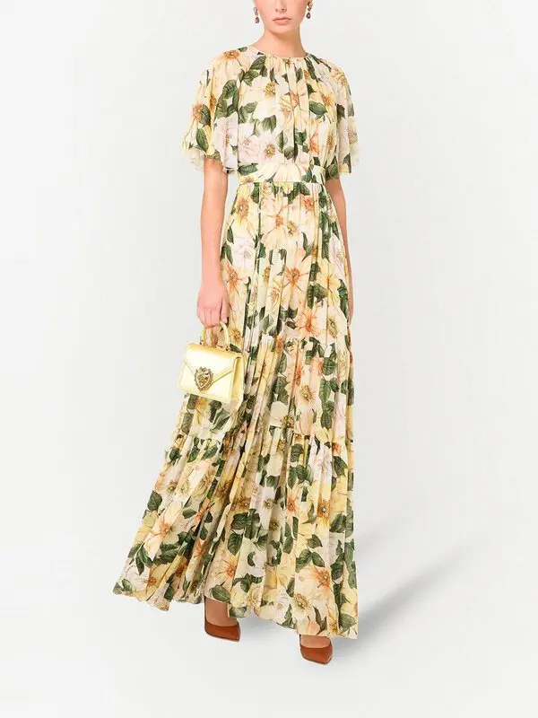 Dolce & Gabbana Pleated Floral-print Maxi Dress